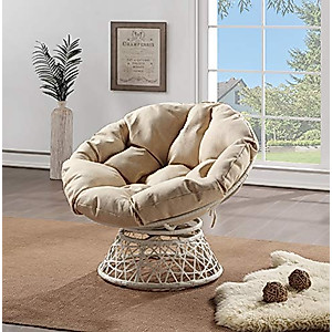 OSP Home Furnishings Wicker Papasan Chair with 360-Degree Swivel, Large, Cream Frame with Cream Cushion