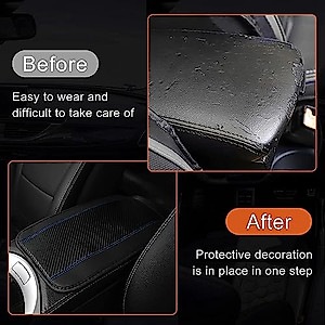 ZKFAR 1 PC Waterproof Armrest Cover Center Console Mat, Fiber Leather Embossing, Four Seasons Universal Armrest Box Mat, Fit for Most Car, SUVs, Truck (Black & Blue)