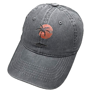 Kamaple Palm Tree Baseball Caps Summer Aloha Beaches Outdoor Adjustable Denim Dad Hat (Palm Tree Sunset Grey, one Size)