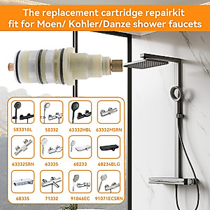 Thermostatic Valve Cartridge Fits Moen 147208 Repair Kit, Faucet Cartridge Replacement Parts, for Danzig Da507874 and Kohler Thermostatic Valve Replacement Parts, Brass Adapter
