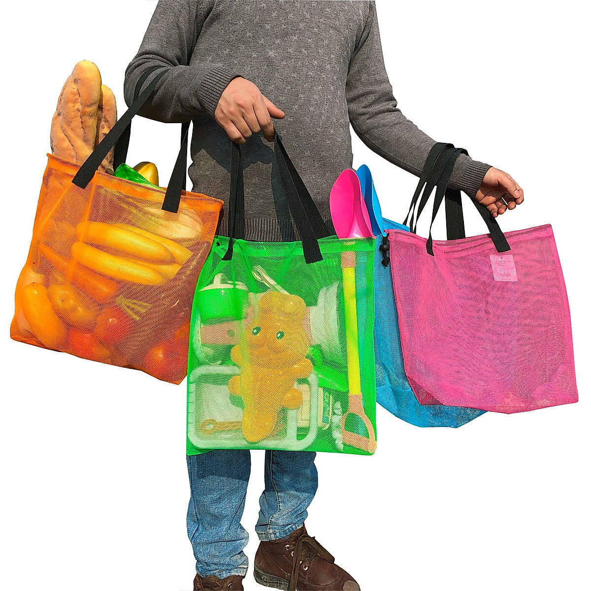 Reusable 4Pack Mesh Pool Bag,Mesh Beach Bags With Drawsting For Kid's Toys,Swim,Gift Or Laundry(color1)