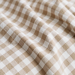 SUSYBAO Tan Gingham Duvet Cover Queen 100% Washed Cotton Beige Plaid Duvet Cover Set 3 Pieces Set 1 Soft Checkered Grid Duvet Cover with Zipper Ties 2 Pillowcases Luxury Farmhouse Gingham Bedding Set