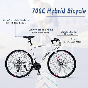 MAKELEN Road Bike for Men and Women Alloy Frame City Bicycle 700 c Wheel Set / 24 Speed/Disc Brake White&Grey
