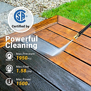 Electric Pressure Washer 1950 PSI 1.58 GPM High Pressure Power Washer Machine with 4 Quick Connect Nozzle, Hose Reel, Detergent Tank Best for Cleaning Homes/Buildings/Cars, Decks, Driveways, Patios