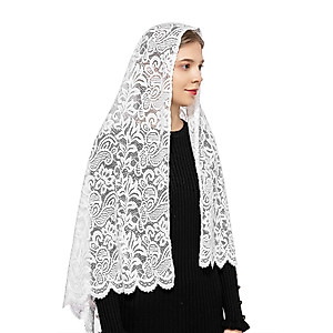Wgior Rectangular Chapel Veil Scarf Catholic Church Veils Mantilla Wrap Shawl Mass Head Covering (White)