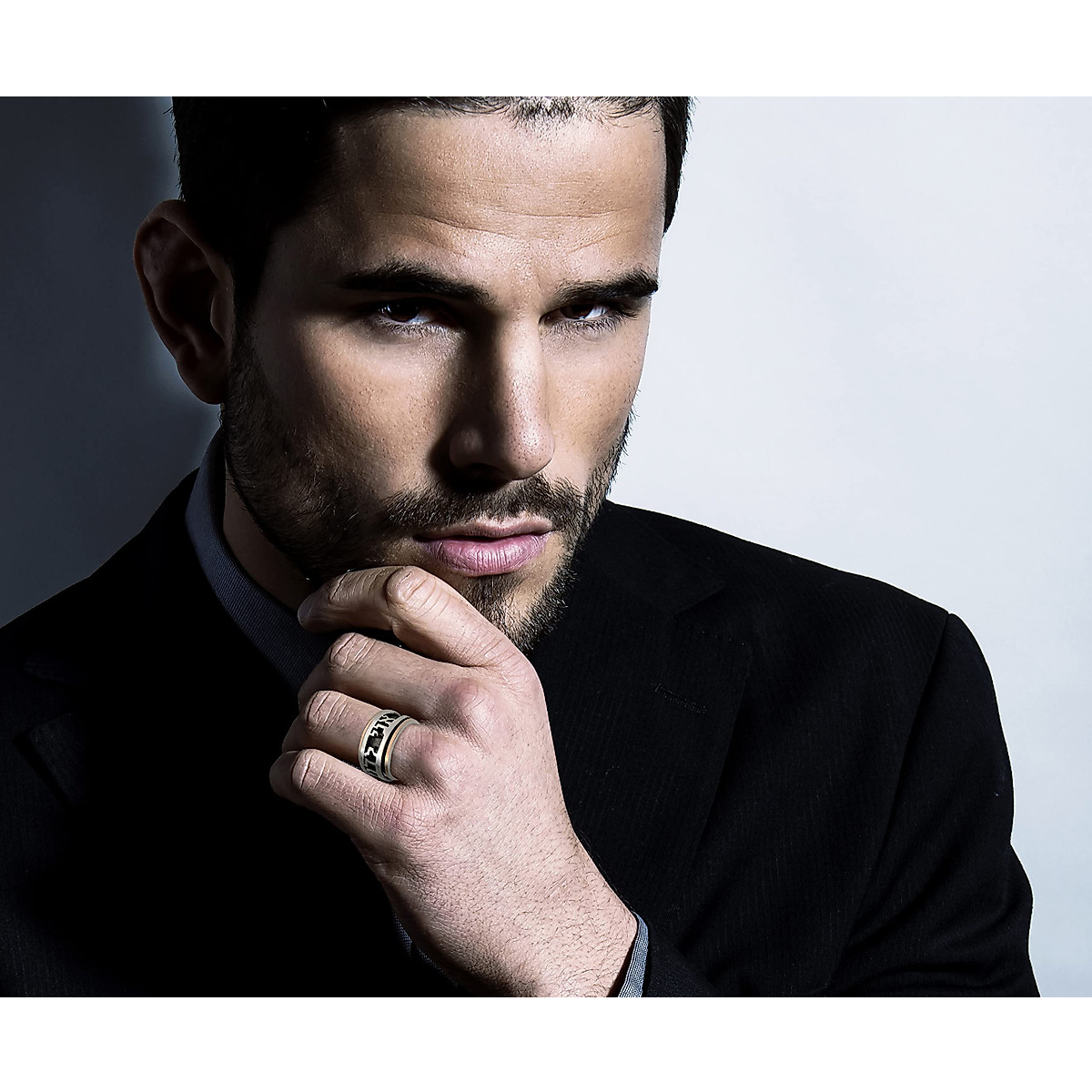 Faith Jewelry Holy Land Blessing Ring: Hebrew Statement I Am My Beloved’s Sterling Silver 925 Combined 9K Gold Wide Band, 16 Sizeb