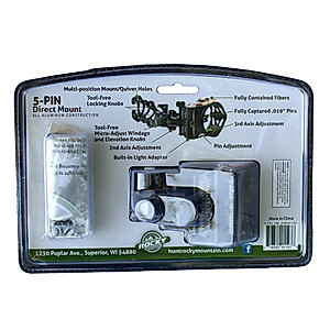 Mountain Rocky Direct Mount 5-Pin Bow Sight - .019” Pins, All Aluminum Construction, 2nd & 3rd Axis Adjustable, Tool Free Micro Adjust Windage & Elevation Laser Etched Markers, Built-In Light Adapter