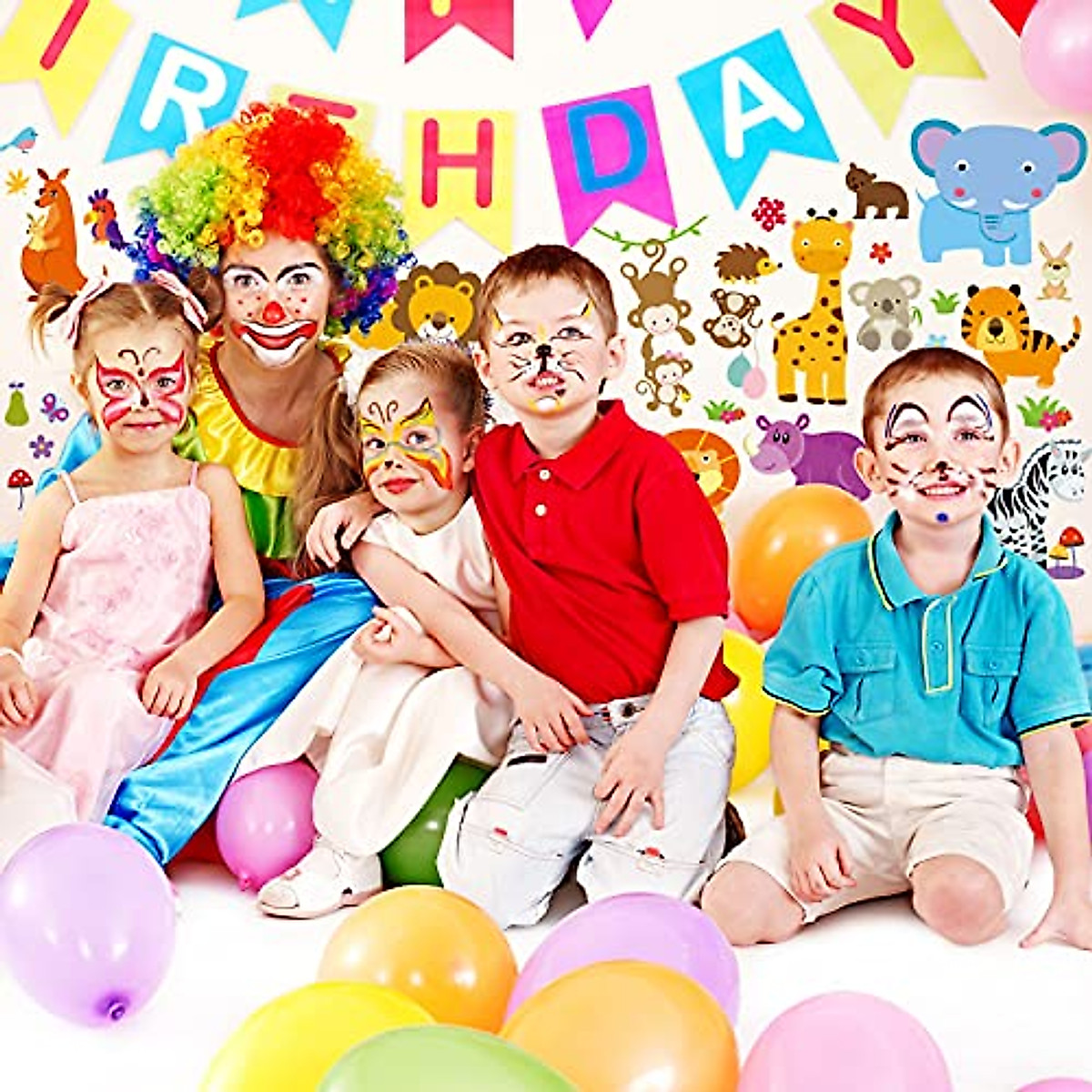 Wall Decals for Kids - Safari Adventure Decorative Peel & Stick Animal Wall Art Sticker for Baby's & Kids Room, Nursery, Classroom, Playroom, and Party Decorations - 55 PCS