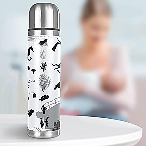 Silhouettes of Sea Fish and Animals Stainless Steel Coffee Thermos, Double Walled Insulated Water Bottle for Outdoor Sports, Office, Car (17 OZ/500ML)