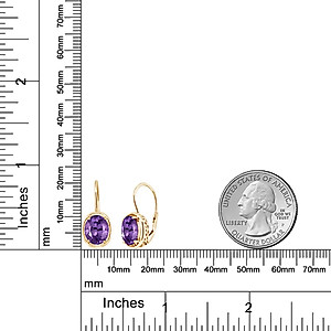 Gem Stone King 18K Yellow Gold Plated Silver Purple Amethyst Earrings | 3.32 Cttw | Oval Dangle Earrings For Women | Gemstone Birthstone | Oval 9X7MM