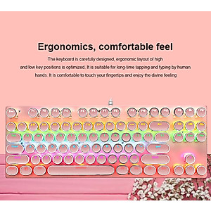 Mechanical Gaming Keyboard and Mouse Combo, 87 Key Retro Punk Typewriter-Style,Blue Switch RGB Rainbow Backlit Keyboard,Cool Breathing Light Lightweight Gaming Mouse for Game and Office,Pink
