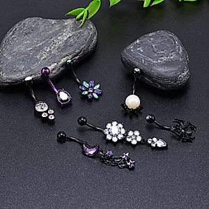 WASOLIE 7PCS 14G Sliver Body Jewlry Pack Stainless Steel Long Belly Rings For Women