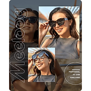 Meeloog Polarized Sunglasses Fit Over Glasses For Women, Trendy Round Sun Glasses Lightweight Wrap Around Shades MST0080 (P1 Tortoise Frame/Grey Lens)