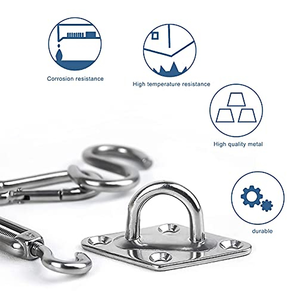 BLADOPIA Sun Shade Sail Hardware Kit, 6 inch Heavy Duty Stainless Steel Outdoor Triangle Sunshade Installation Set, UV Block Canopy Awning Wall Mounting Anchor and Turn Buckles for Patio, Garden