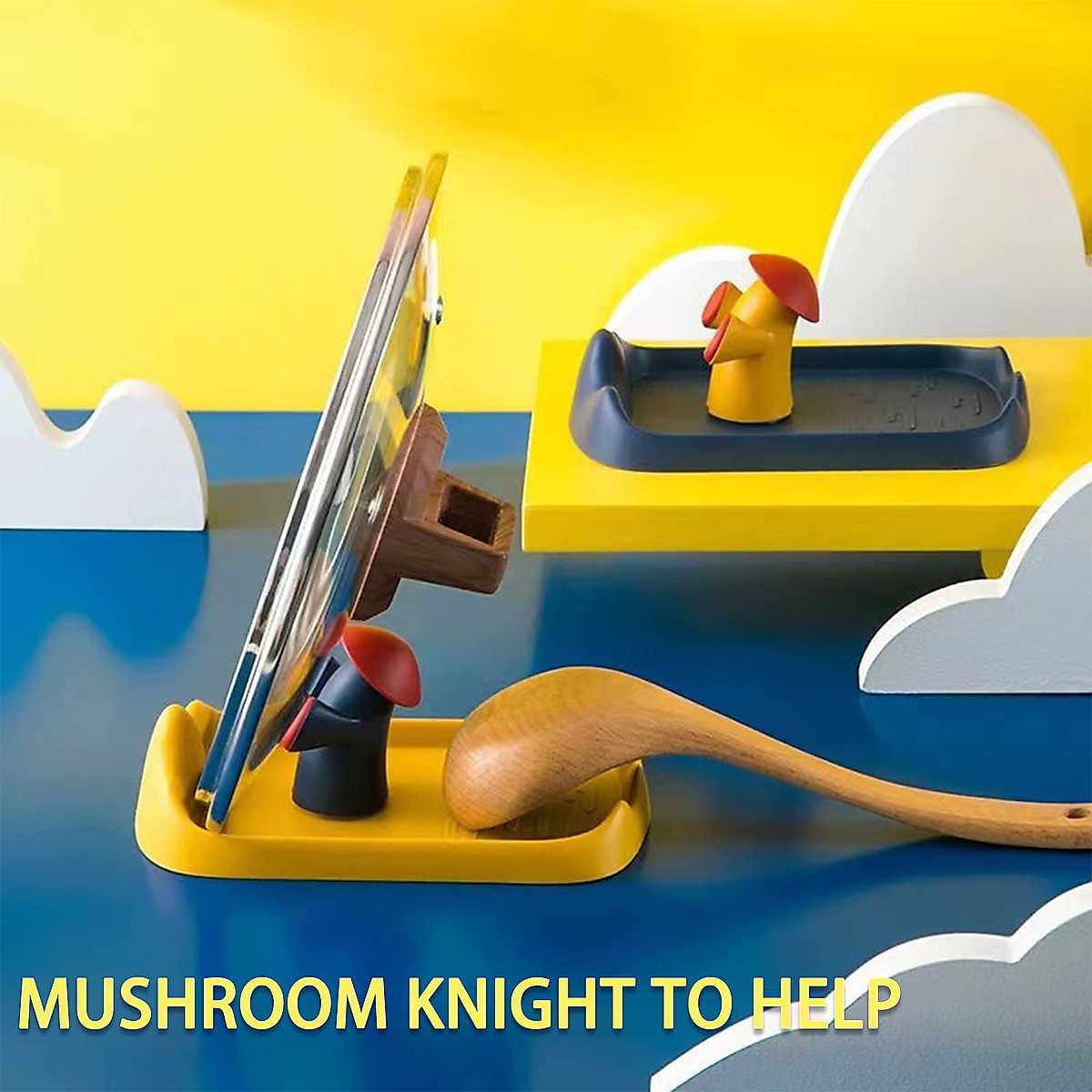 Flilail Spoon Rest,Mushroom Knight Creative Spoon Rest With Lid Holder，Minimalist Pots And Pans Organizer,High-Quality Resin Spoon Rest For Stove Top,Pot Lid Organizer, Interesting Kitchen Gadgets (B)