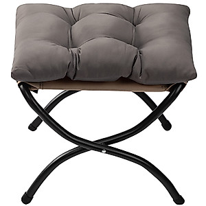 AbocoFur 15"(H) Folding Footrest Stool, Accent Padded Sofa Foot Stool for Lazy Chair, Upholstered Small Foldable Ottoman, Metal Frame Portable Foot Rest Ottoman for Living Room, Bedroom, Dark Grey