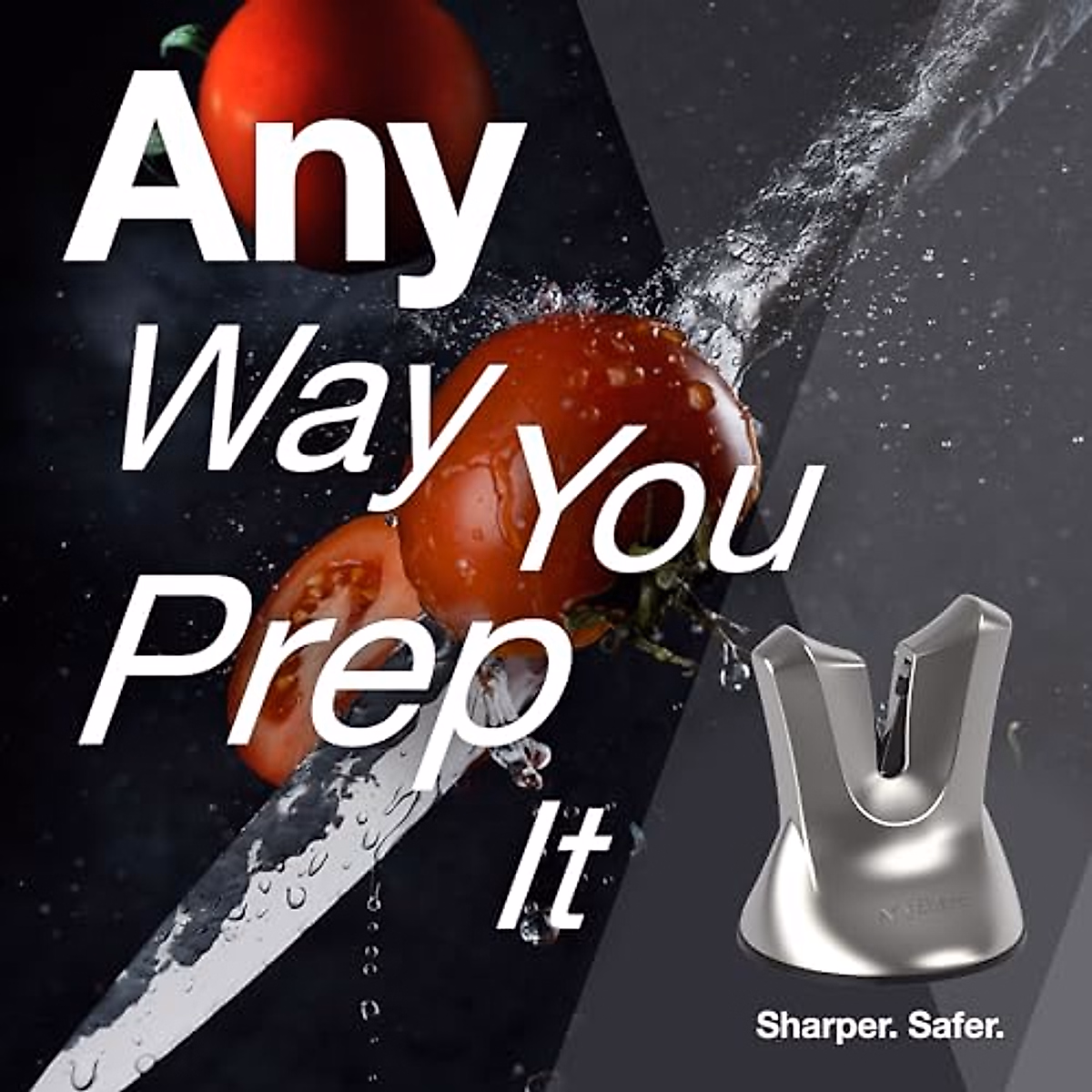 AnySharp XBlade Professional Knife Sharpener with PowerGrip - Hands-Free and Secure - Satin Silver