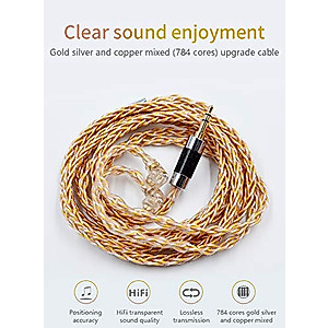 KZ Gold Silver and Copper Mixed (784 cores) Upgrade Cable, HiFi Audio 0.75MM 2PIN Replacement IEM Earbuds Wire Compatible with C PIN Headphone