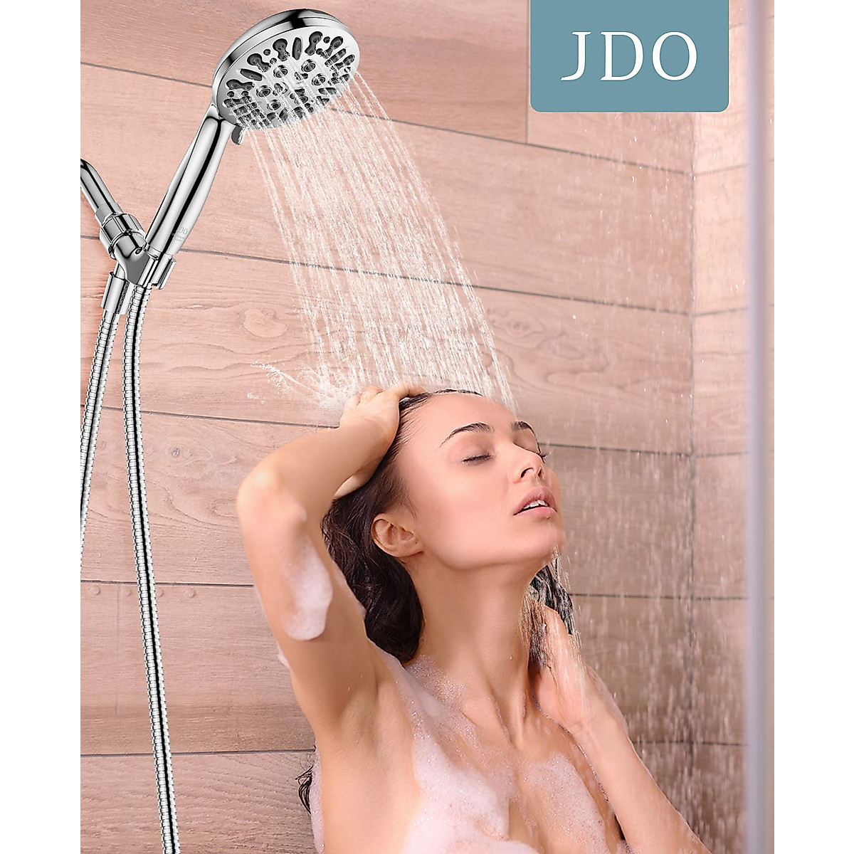 JDO Shower Head with Handheld, High Pressure Handheld Shower Head 8 Settings, Detachable Shower Head Set with Stainless Steel Hose and Shower Bracket (Chrome)