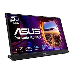 ASUS ZenScreen 17” 1080P Portable USB Monitor (MB17AHG) - Full HD, IPS, 144Hz, USB Type-C, FreeSync Premium, Eye Care, L-shaped kickstand, Tripod Mountable, HDMI, FSC Certified, 3-Year Warranty,BLACK
