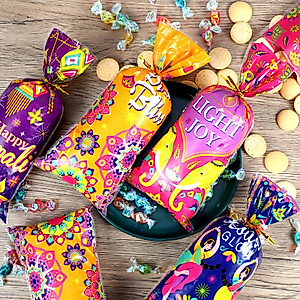 Konsait Happy Diwali Gift Bags, 100 Pack Cellophane Treat Bags with Ties Cookie Bags for Packaging Diwali Gift Bag 4 Designed Candy Bags for Indian Diwali Festival Party Favors
