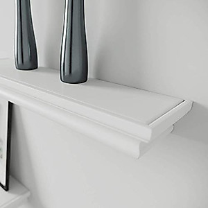 Ballucci Set of 2 Classic Floating Wall Shelves, Wooden Wall Mounted Ledges for Living Room, Bedroom, Bathroom, Kitchen, Office; 16 Inches - White