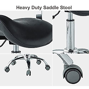 MIWOOYY Saddle Stool Heavy Duty Saddle Stool with Back Support ＆ Wheels, Massage Clinic Dentist Rolling Saddle Chair, for Salons, Tattoo, Height Adjustable