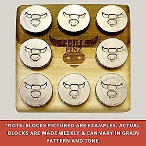 GRILL PINZ- Stainless Steel Reusable Food & Steak Markers- Attach & Combine Food While Grilling (Better Than Grill Skewers or Steak Picks) Made in USA - Pack of 8 Pinz with Hardwood Storage Block