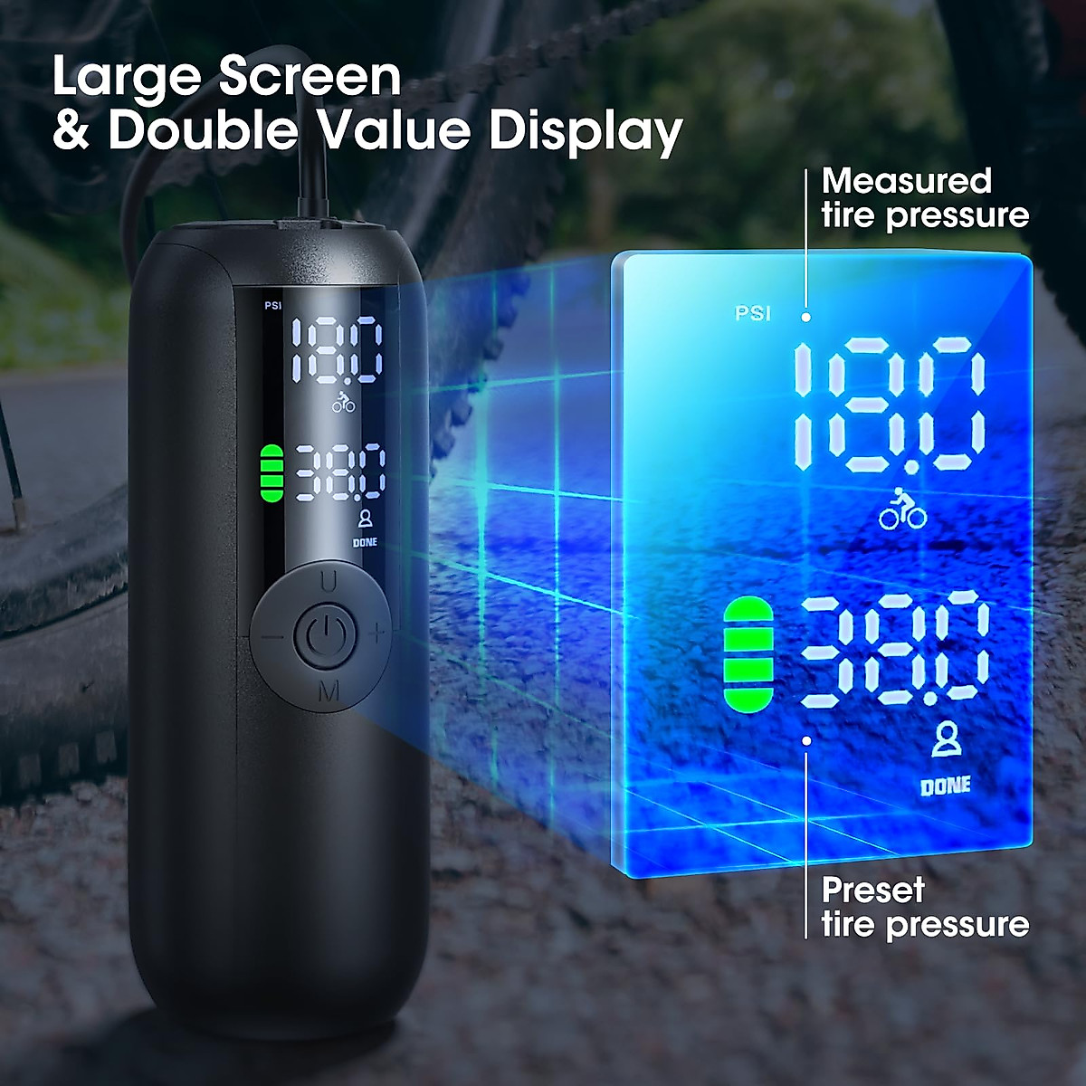 Electric Bike Tire Pump with Gauge, Tire Inflator Portable Air Compressor, Air Pump for Car Tires, Air Compressor for Car, Motorcycle, Bicycle, Ball