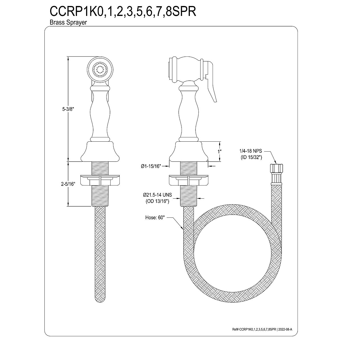 Kingston Brass CCRP1K0SPR Vintage Kitchen Faucet Side Sprayer, Matte Black