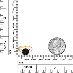 Gem Stone King 18K Yellow Gold Plated Silver Black Onyx Ring For Women (3.60 Cttw, Cushion Checkerboard 10MM, Gemstone Birthstone, Available In Size 5, 6, 7, 8, 9)