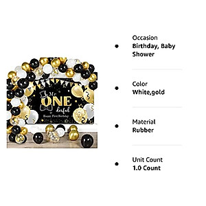 Boys 1st Birthday Decoration Mr. Onederful Birthday Party Supplies 1st Happy Birthday Backdrop Photography Background with Balloons for Baby Toddler Little Man First Birthday Decor (Black and Gold)