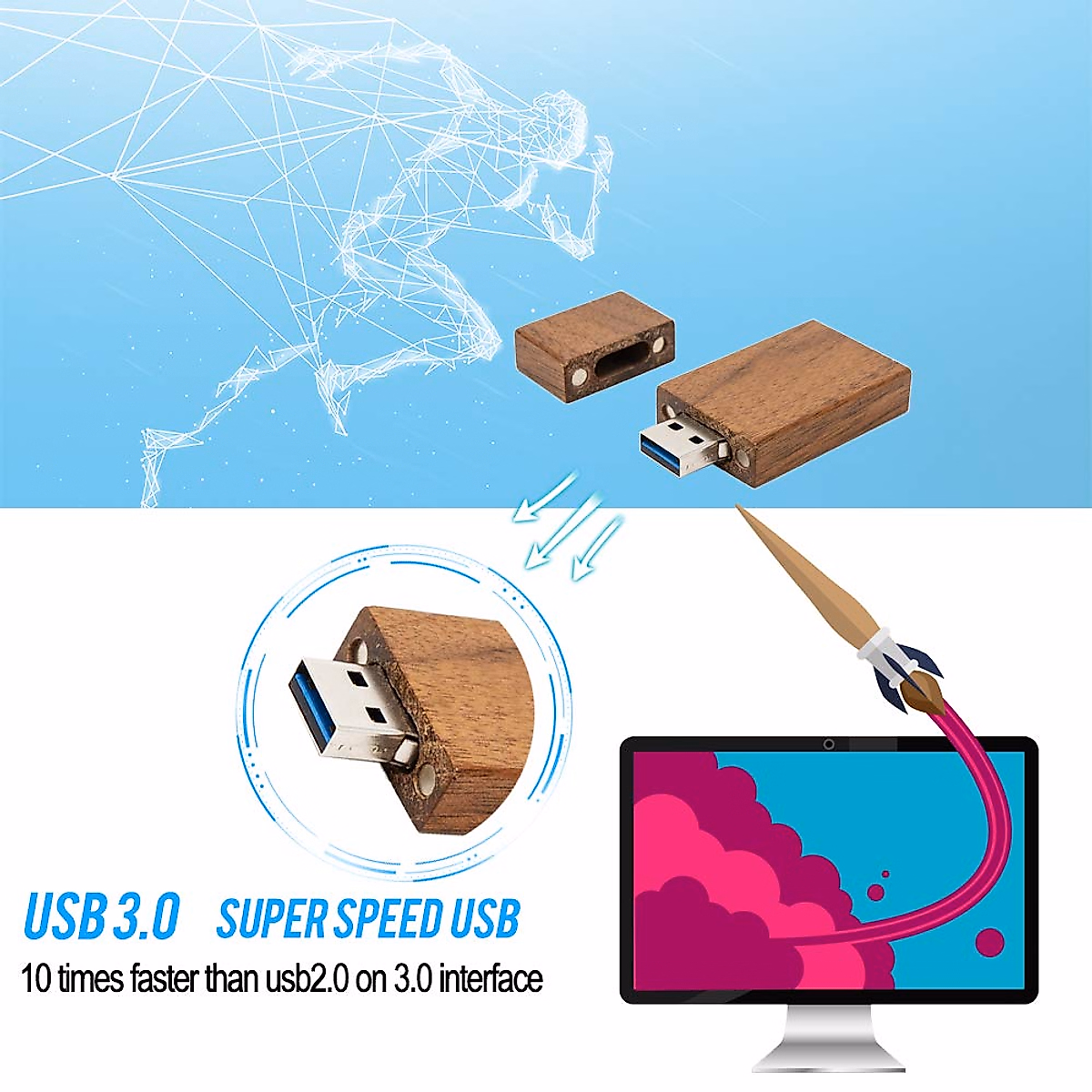 32GB USB3.0 Wood Flash Drive with Wood Gift Box, FEWINA Wooden USB Drive 32G USB 3.0 Super-Speed Thumb Drive Jump Drive Wooden Box Ideal Gift for Birthday/Anniversary/Wedding (6.73x6.73x1.38inch)