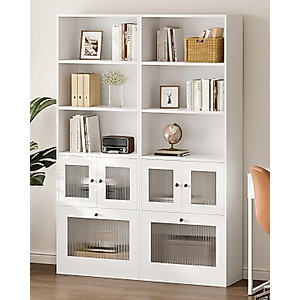 Seeday White Bookcase,5 Shelf Bookshelf and Bookcase with Acrylic Cabinet Doors,Modern Bookcase for Home, Office, and Living Room