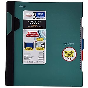 Five Star Advance Spiral Notebook + Study App, 3 Subject, College Ruled Paper, 11" x 8-1/2", 150 Sheets, With Spiral Guard and Movable Dividers, Seaglass Green, 1 Count (73136)