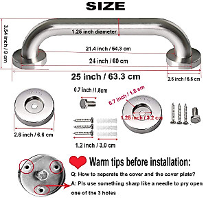 2 Pack 24 Inch Shower Grab Bar, ZUEXT Satin Brushed Nickel Stainless Steel Bathroom Grab Bar, Shower Balance Bar,Safety Hand Rail Support,Handicap Elderly Senior Assist Bath Handle(1.25" Diameter)