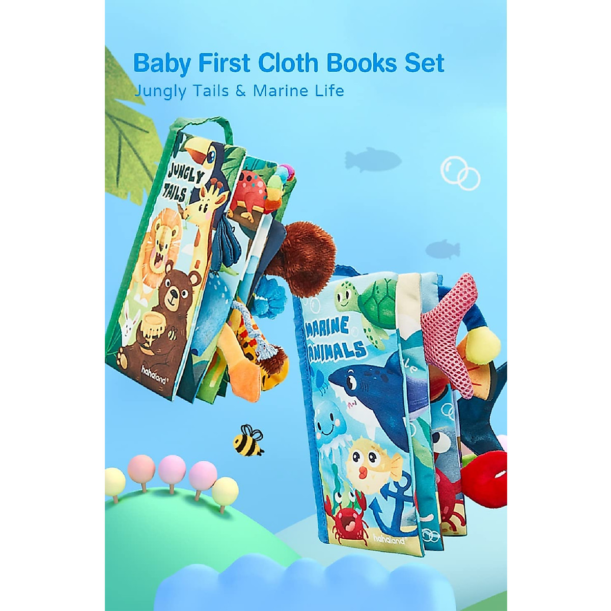 hahaland Baby Books 0-6 Months - 2PCS Baby Toys 0-6 Months Baby Toys 6-12 Months - Touch & Feel Tummy Time Books, Baby Boy Gifts, 3 6 9 Month Old Toys