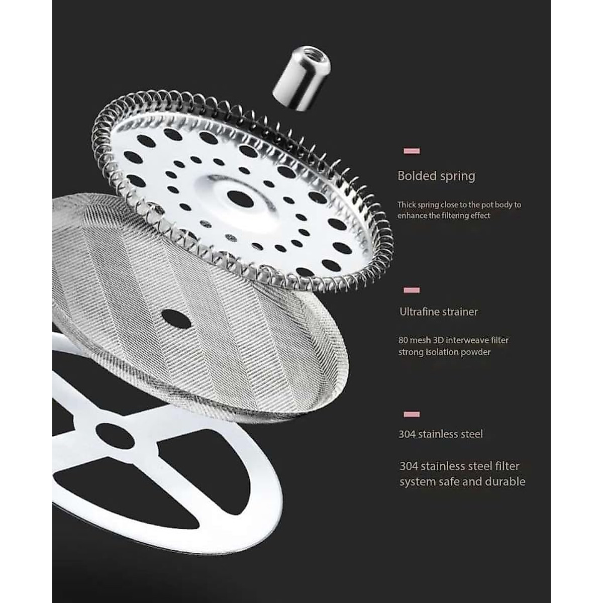 Ozzmm French Press Coffee Maker 34 Oz/8 Cups, Coffee Press and Tea Maker with Triple Filters, Heat Resistant Borosilicate Glass with Steel Plunger