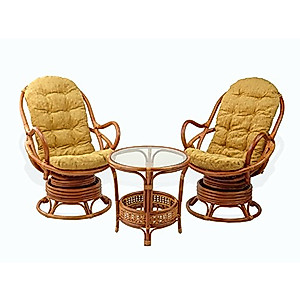 Lounge Swivel Rocking Rattan Wicker Java Chair Handmade w/Light Brown Cushion,Colonial Color