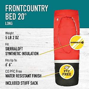 Sierra Designs Frontcountry Bed: Zipperless 20 Degree Synthetic Sleeping Bag, Long Red/Black