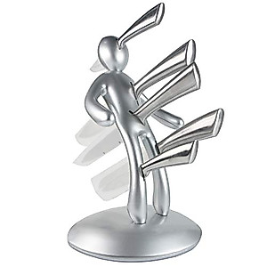 Kitchen Knife Set with Block, Unique Set of Silver Human for Kitchen Knives, Knife Block Set with 5 Stainless Steel Knives