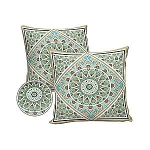 Outdoor Pillows Waterproof Pillow Covers Set of 2, Bohemian Mandala Tile Pattern Polyester Throw Pillow Covers Garden Cushion Case for Patio Funiture Sofa Decoration, 20x20inch, Boho