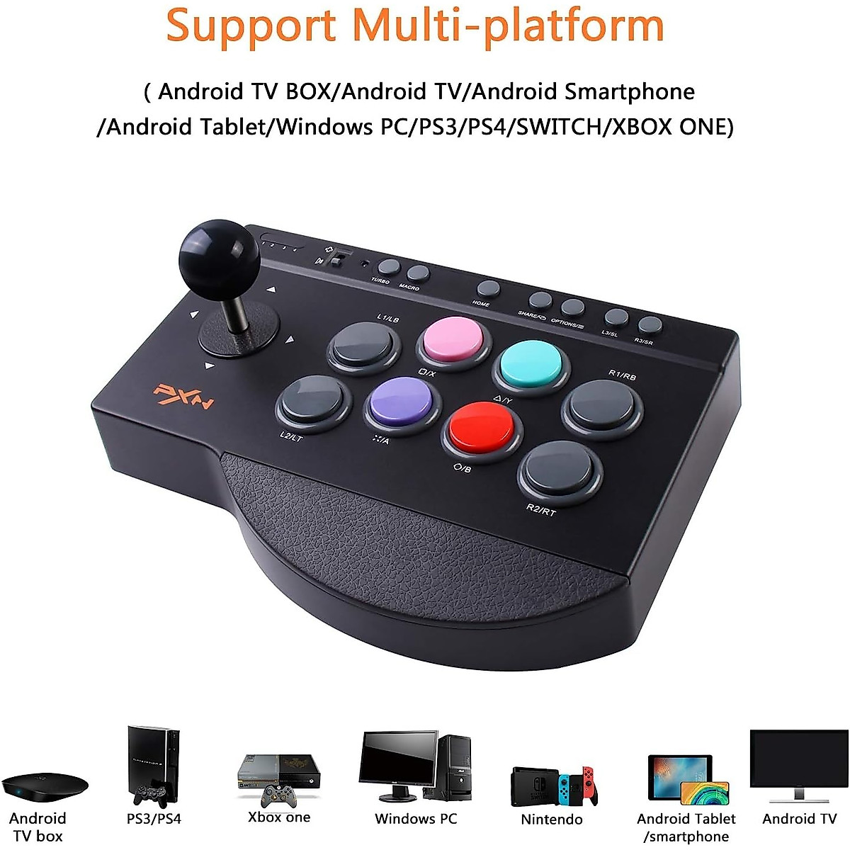 PXN Arcade Fight Stick Joystick for Xbox One, Xbox Series X|S PC,Switch,PS4,PS3,Android TV Box, Nintendo,Windows,with USB Port,Turbo & Macro Functions Game Controllers