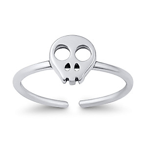 Blue Apple Co. Sterling Silver Skull Toe Ring Adjustable Band 925 Sterling Silver
