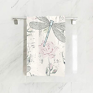 senya Grungy Floral Dragonflies Hand Towel Ultra Soft Luxury Towels for Bathroom 30"x15"