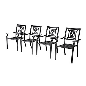 LOKATSE HOME 4 Pcs Metal Stackable Patio Dining Chairs for Garden Backyard Lawn Supports 300 lbs, Black