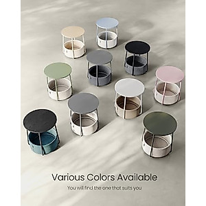 VASAGLE End Table, Small Bedside Table with Fabric Basket, Modern Nightstand, Round Side Table, for Living Room, Bedroom, Cream White ULET223K67
