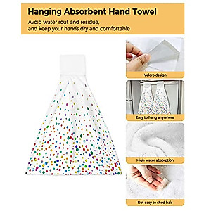 Colorful Texture Kitchen Towels with Hanging Loop 2 Pack, Absorbent Hand Towels for Bathroom, Gradient Watercolor Polka Dot White Hand Kitchen Towel Tea Bar Dish Cloths Tie Towel 18"x14"