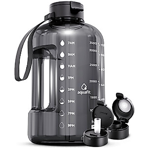AQUAFIT 1 Gallon Water Bottle With Times To Drink - 128 oz Water Bottle With Straw - Motivational Water Bottle - Large Water Bottle - Sports Water Bottle With Time Marker - Gym Water Jug 1 Gallon