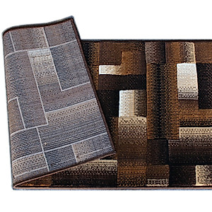 Masada Rugs, Modern Contemporary Runner Area Rug, Brown Black Beige (2 Feet X 7 Feet)